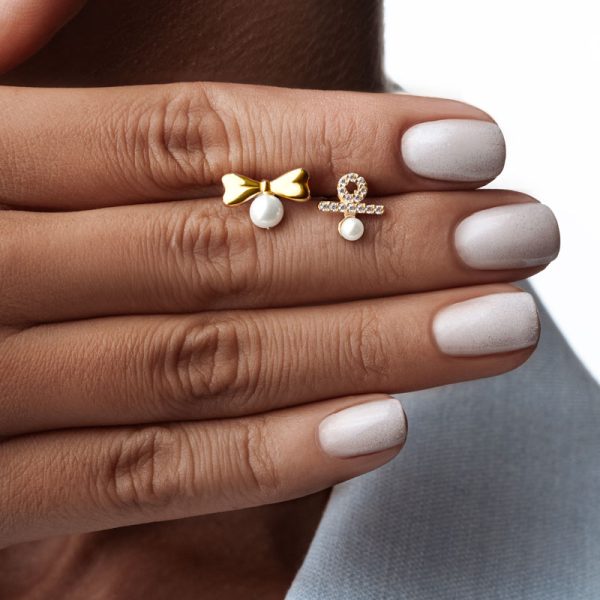 گوشواره طلا میخی پاپیون ساده و مروارید - گالری طلا ماوی